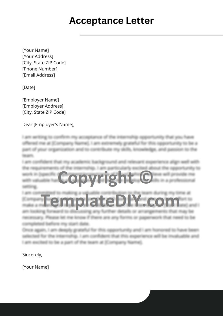 Internship Acceptance Letter Template | Word & PDF