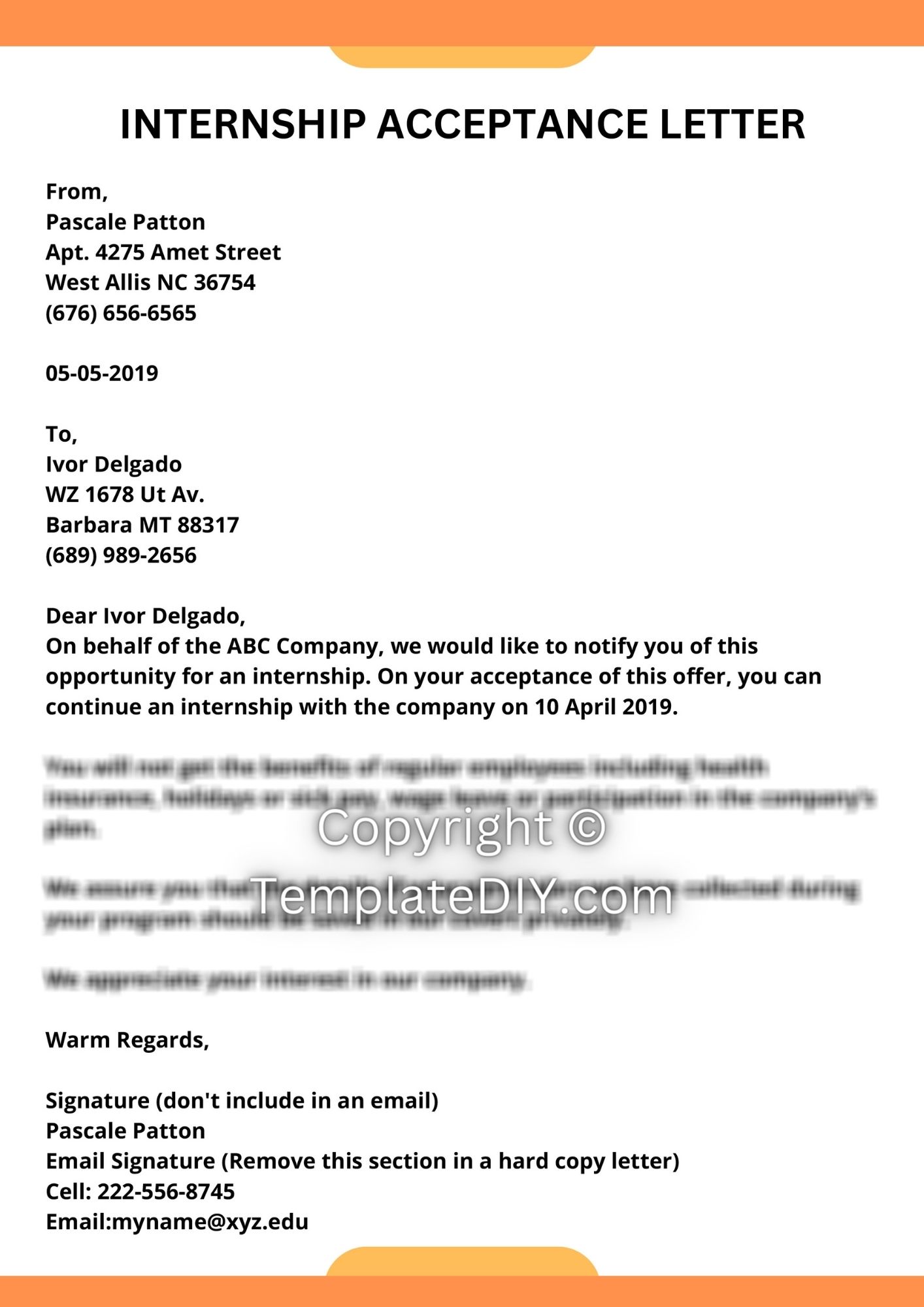 Internship Acceptance Letter Sample With Examples Word