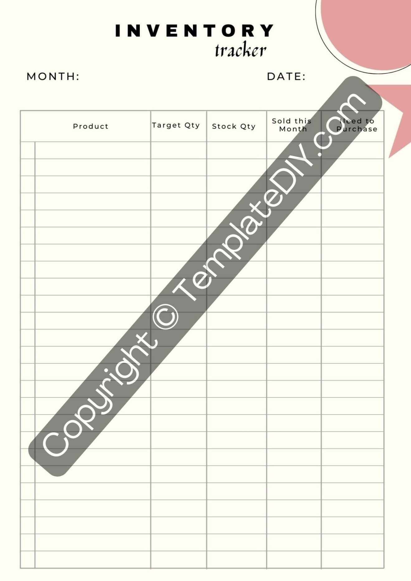 Inventory Tracking Template Printable in PDF, Word, Excel