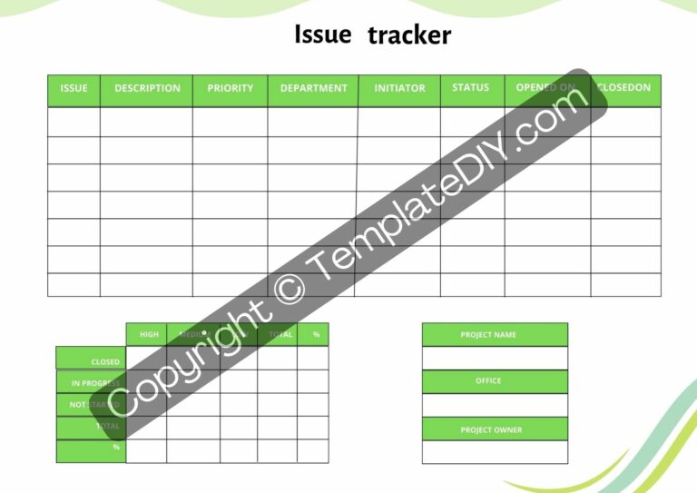 Issue Tracker Template Printable in PDF, Word, Excel