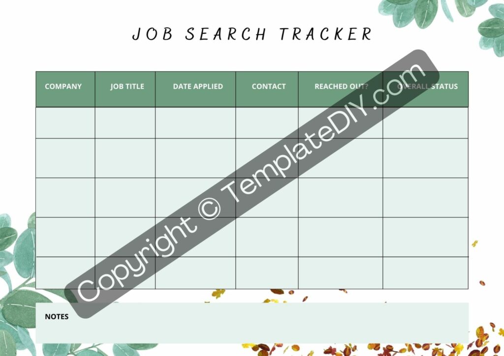 Job Search Tracker Template Printable PDF, Word, Excel