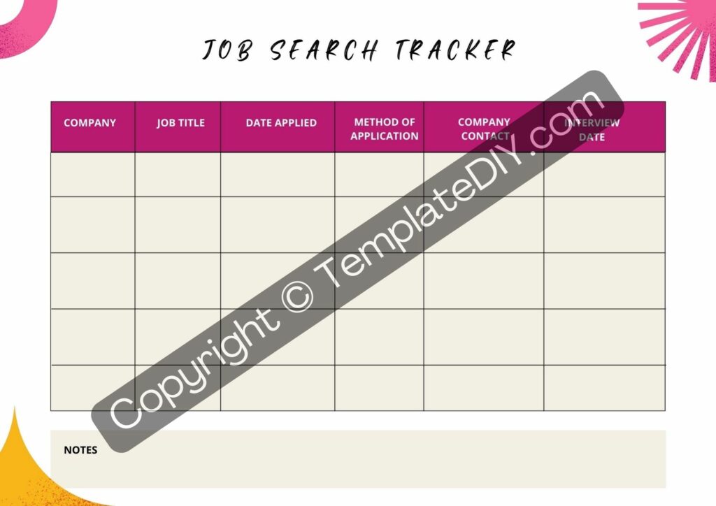 Job Search Tracker Template Printable PDF, Word, Excel