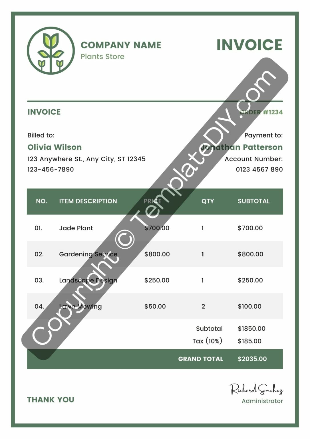 Landscaping Invoice Template Printable PDF, Word [Editable]