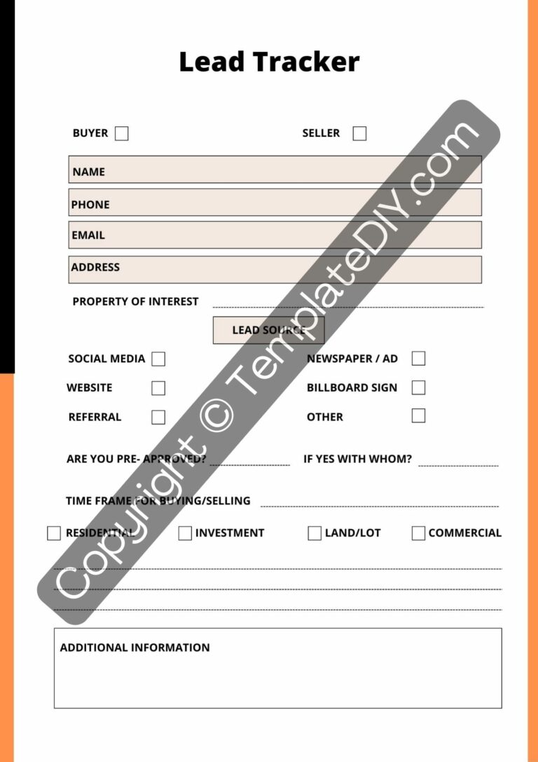 Lead Tracker Template Printable in PDF, Word, Excel