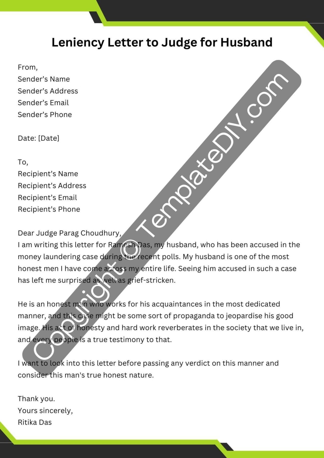 Printable Leniency Letter for Husband’s Sentencing | PDF & Word