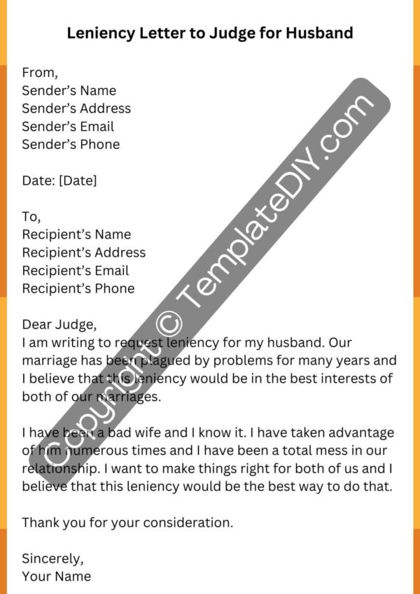 Printable Leniency Letter for Husband’s Sentencing | PDF & Word