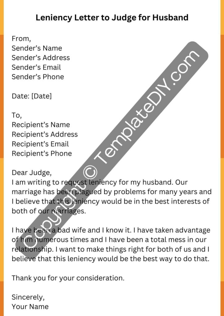 Printable Leniency Letter for Husband’s Sentencing | PDF & Word