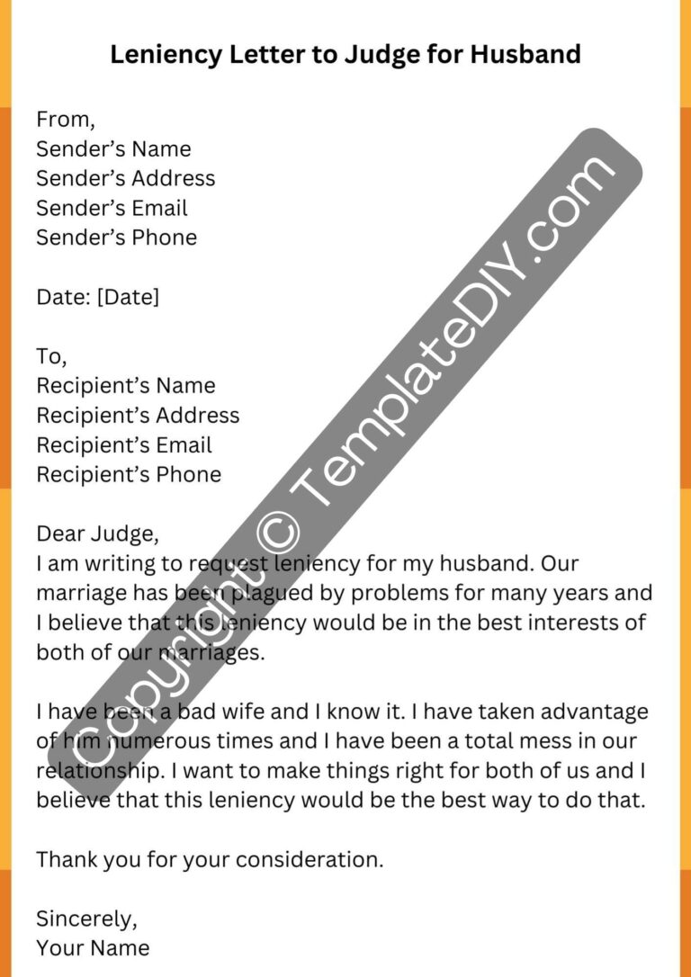 Printable Leniency Letter for Husband’s Sentencing | PDF & Word