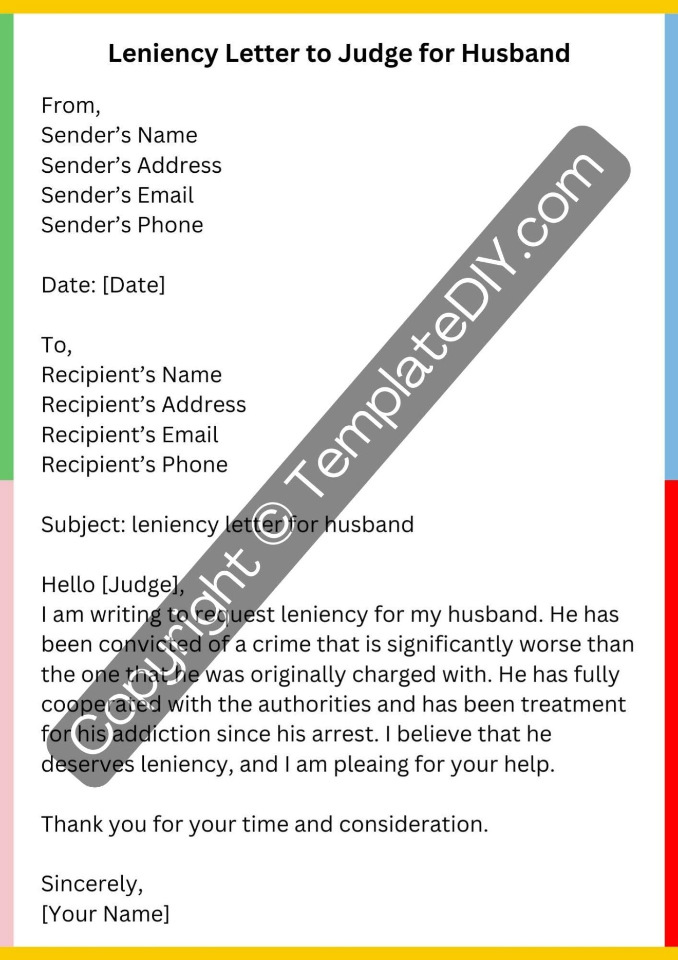 Printable Leniency Letter for Husband’s Sentencing | PDF & Word