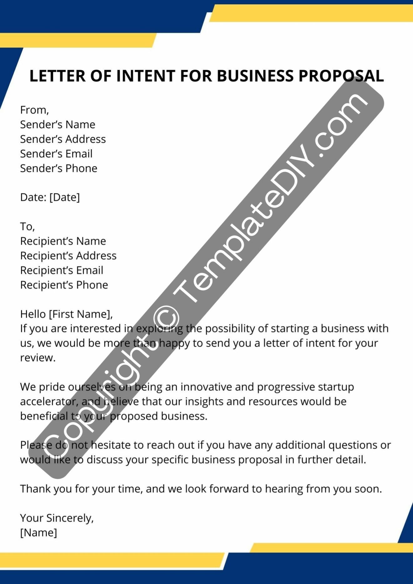 Letter of Intent for Business Proposal Sample Template Pdf