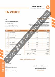 Monthly Invoice Template Printable PDF, Word, Excel