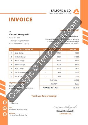 Monthly Invoice Template Printable PDF, Word, Excel
