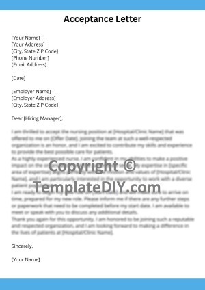 Nursing Job Acceptance Letter Template | Printable PDF & Word