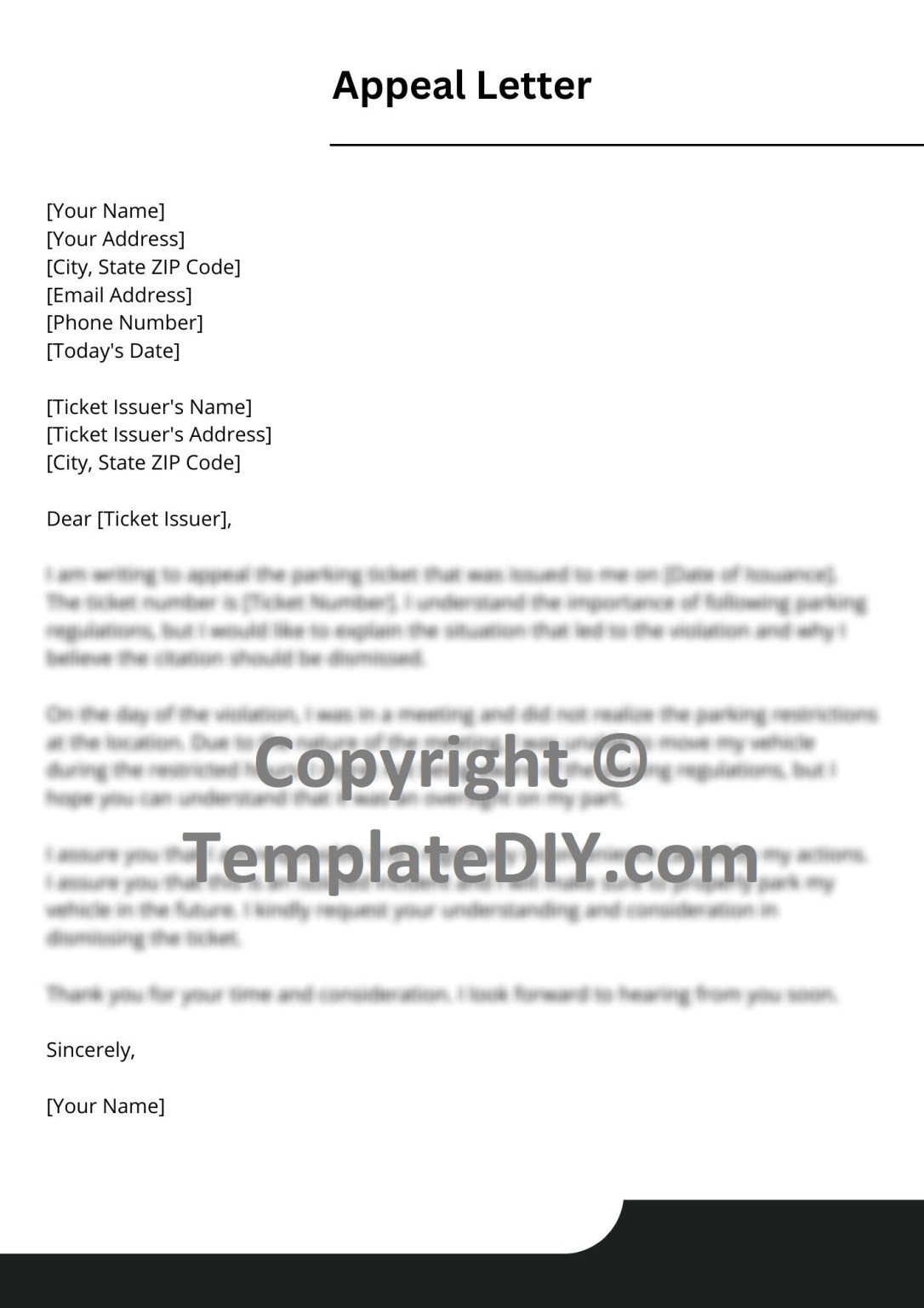 Parking Ticket Appeal Letter Template – Download PDF & Word