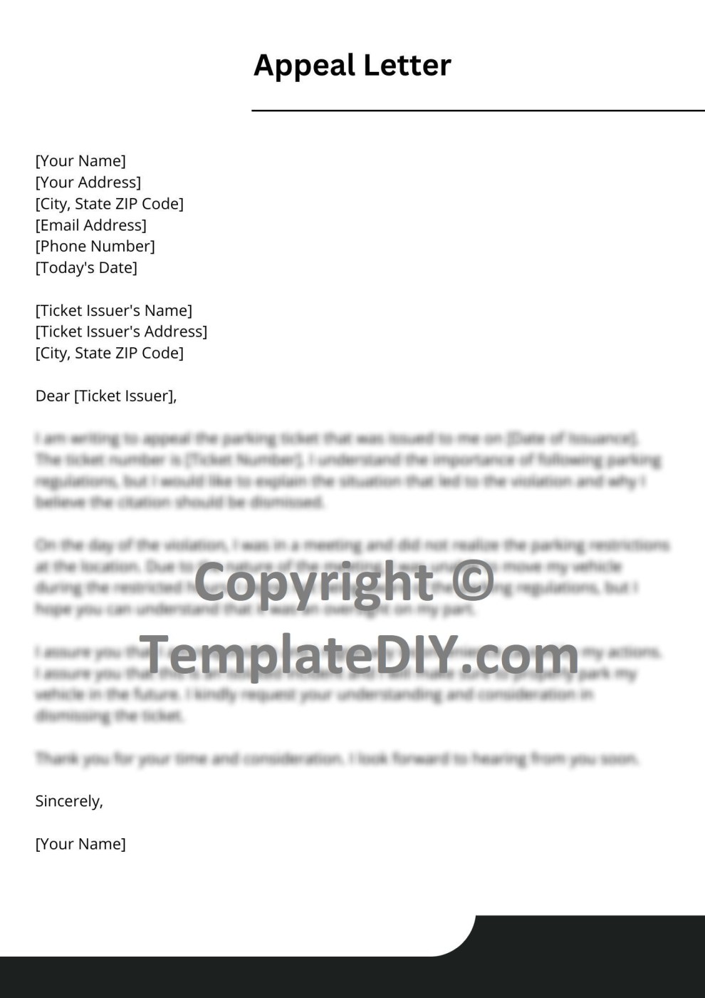 Parking Ticket Appeal Letter Template – Download PDF & Word