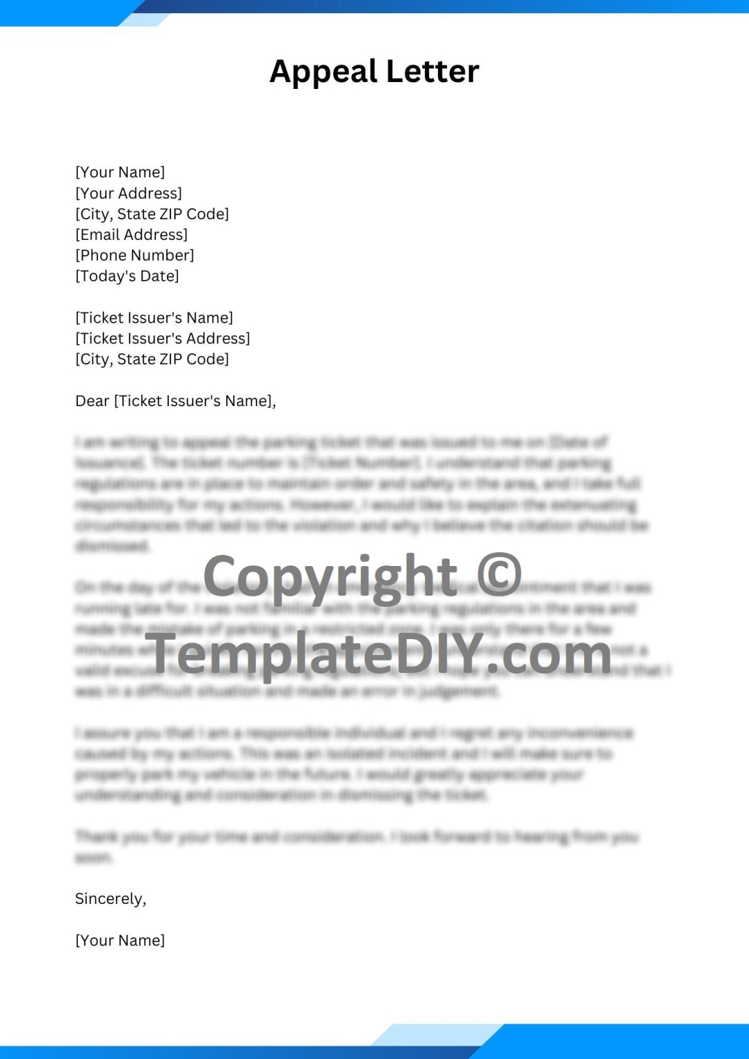 Parking Ticket Appeal Letter Template – Download PDF & Word