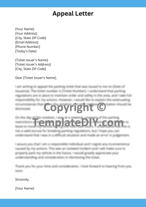 Parking Ticket Appeal Letter Template – Download PDF & Word