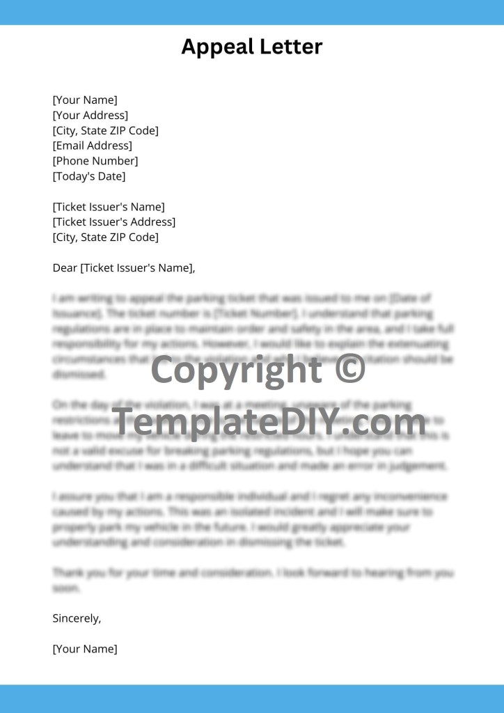 Parking Ticket Appeal Letter Template – Download PDF & Word