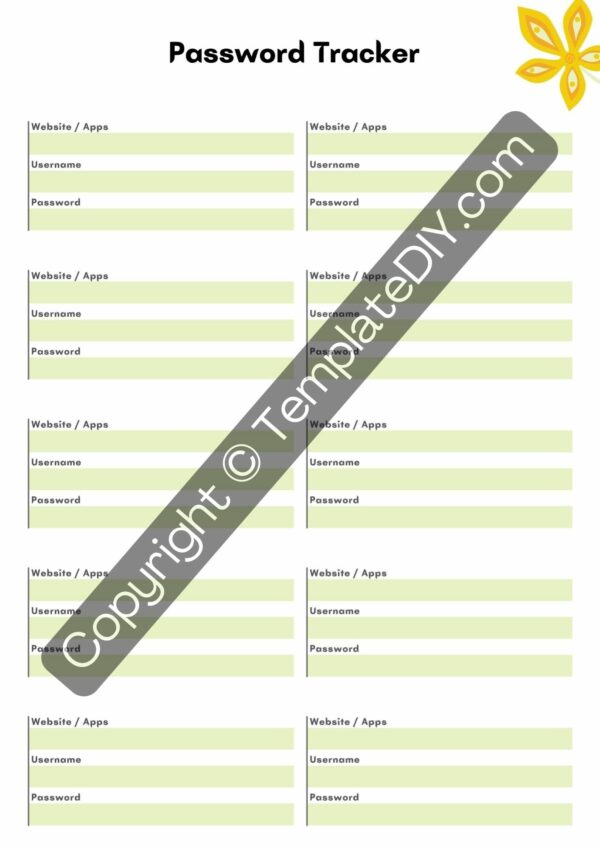 Password Tracker Template Printable in PDF, Word, Excel
