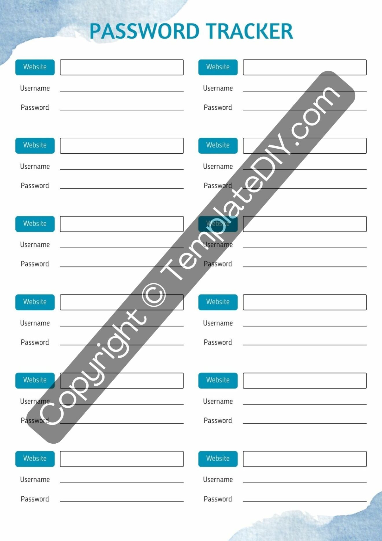 Password Tracker Template Printable in PDF, Word, Excel