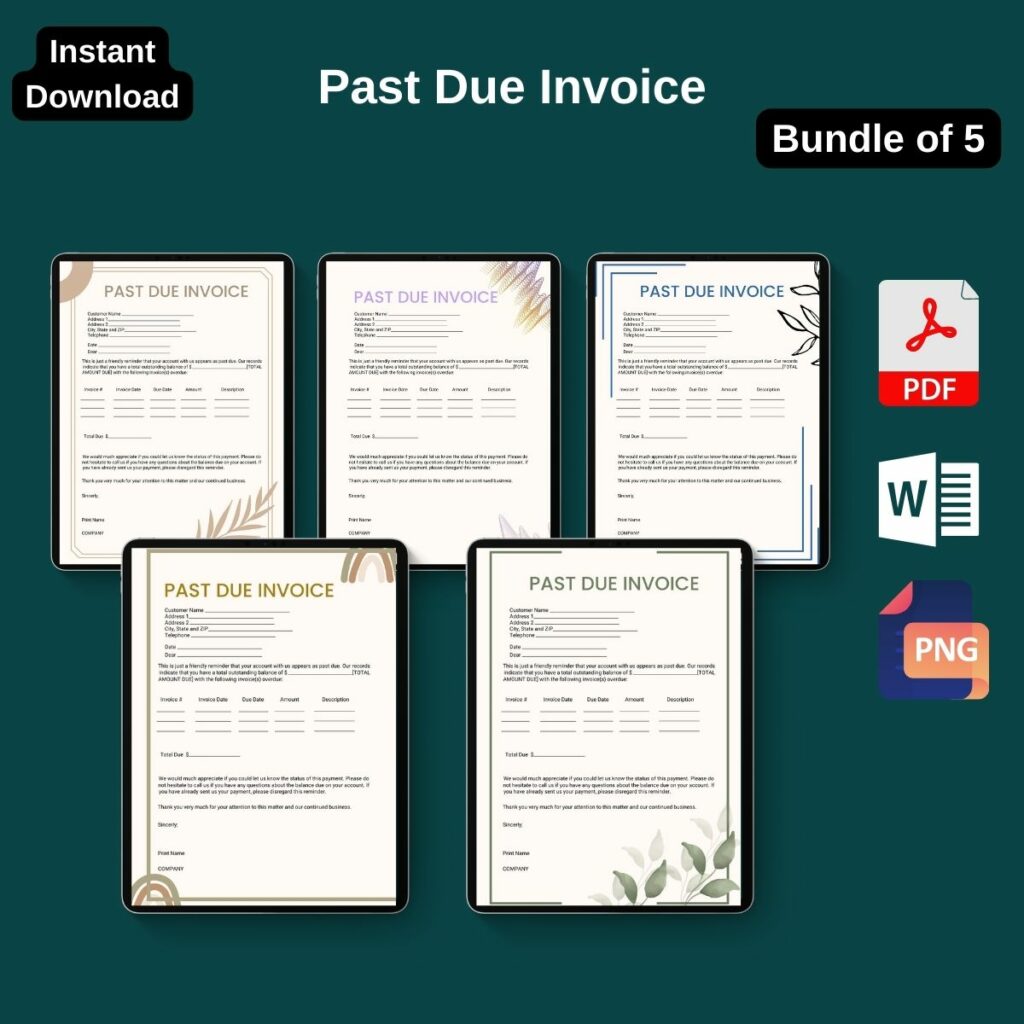 Past Due Invoice Printable Template PDF, Word, Excel