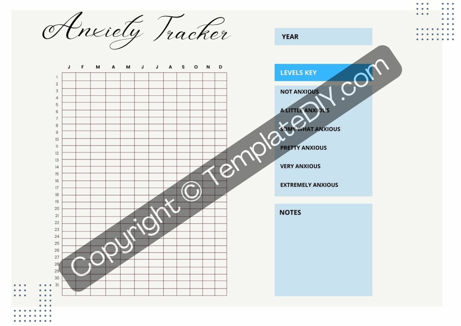 Anxiety Tracker Template Printable in PDF, Word, Excel