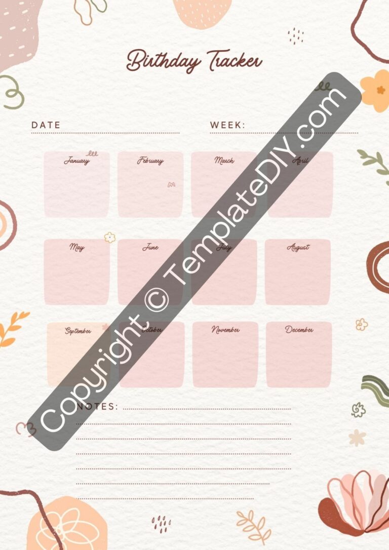 Birthday Tracker Template Printable PDF, Word, Excel