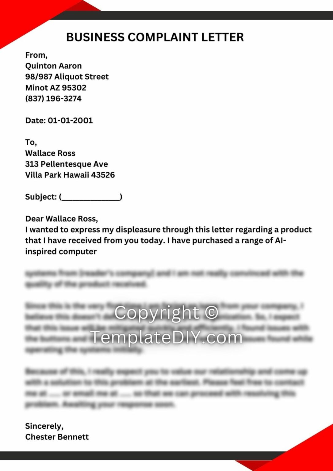 Business Complaint Letter Sample with Examples [Word]