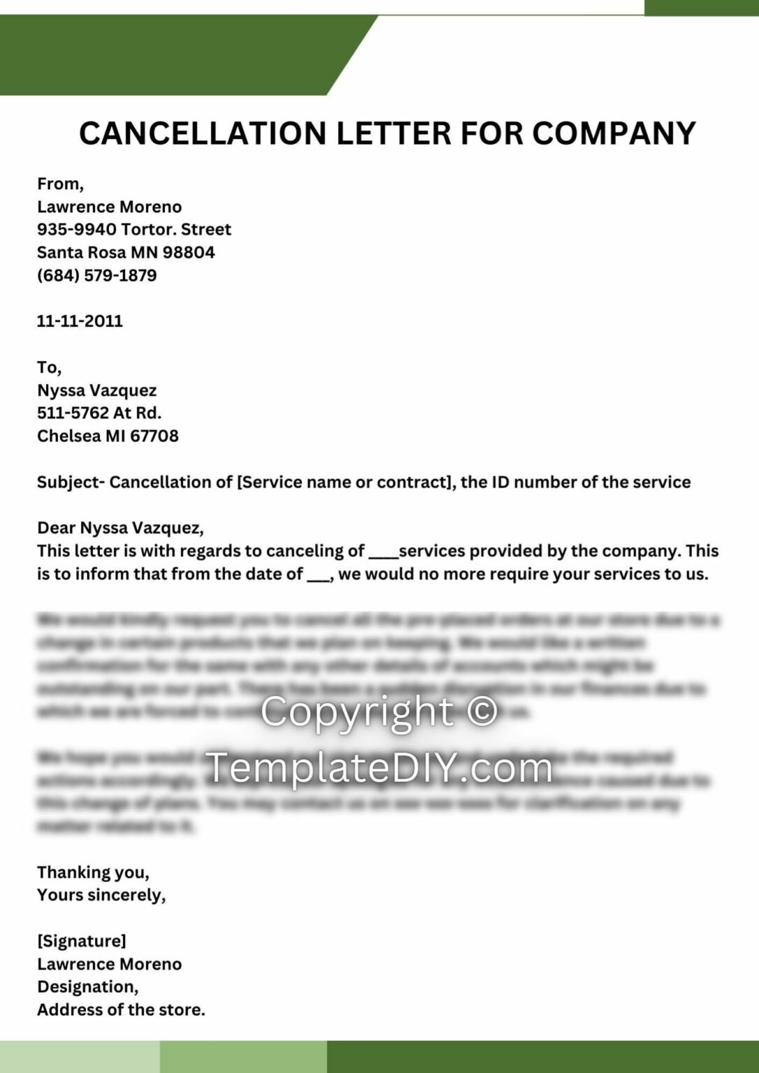 Cancellation Letter for Company Template in PDF, Word