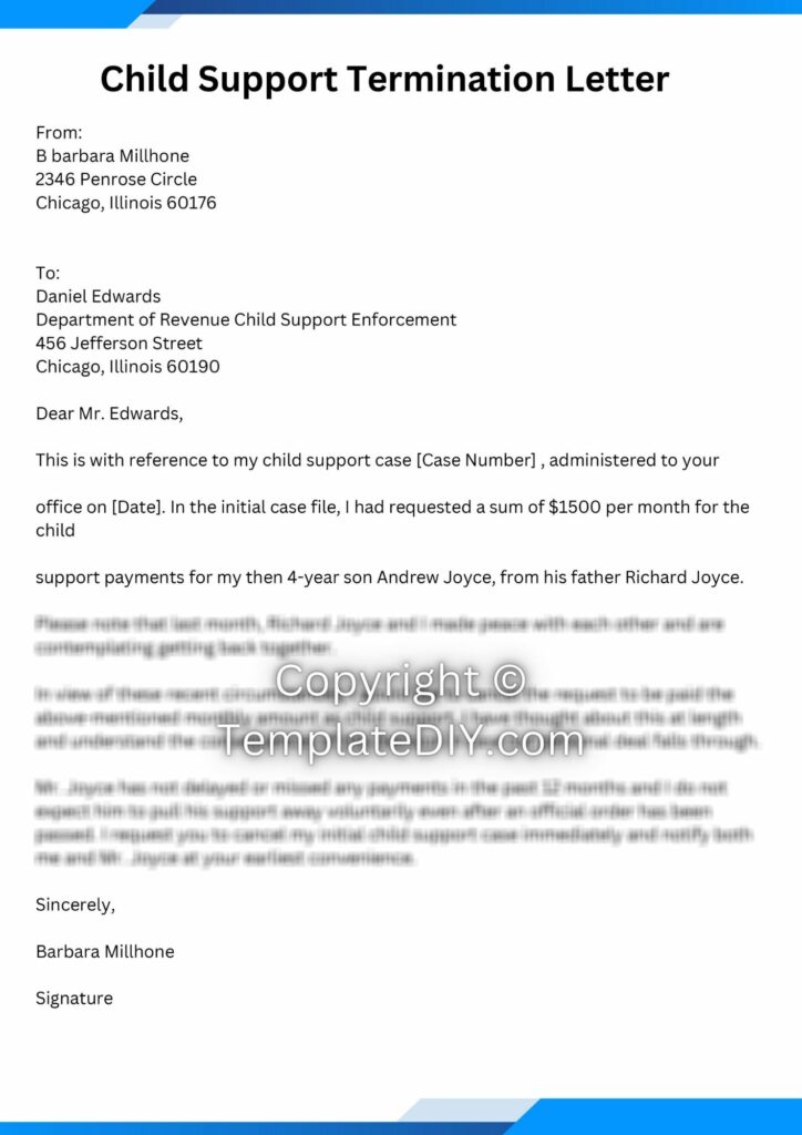 Child Support Termination Letter Sample with Examples