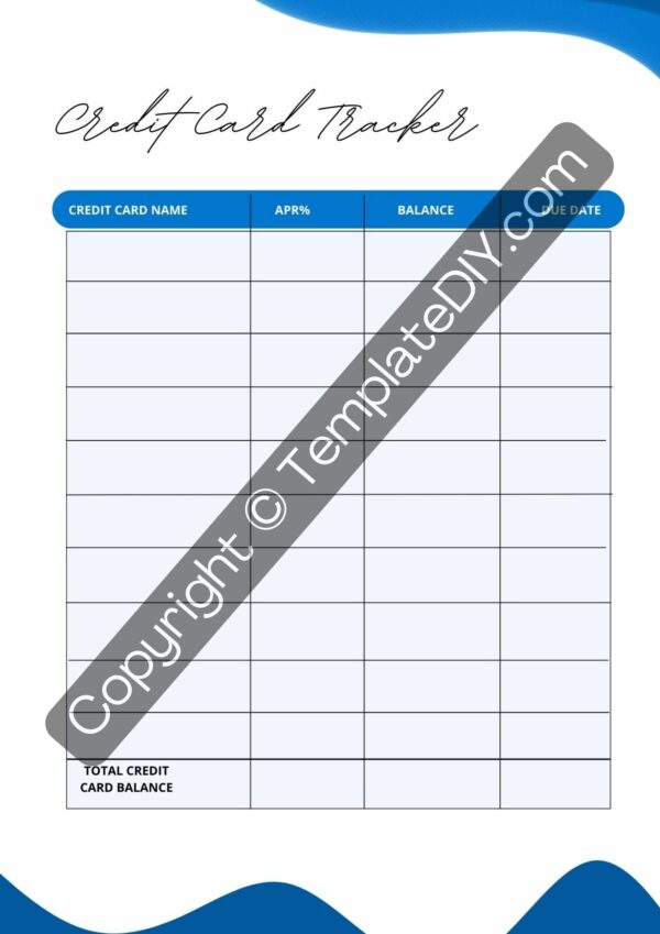 Credit Card Tracker Template Printable PDF, Word & Excel