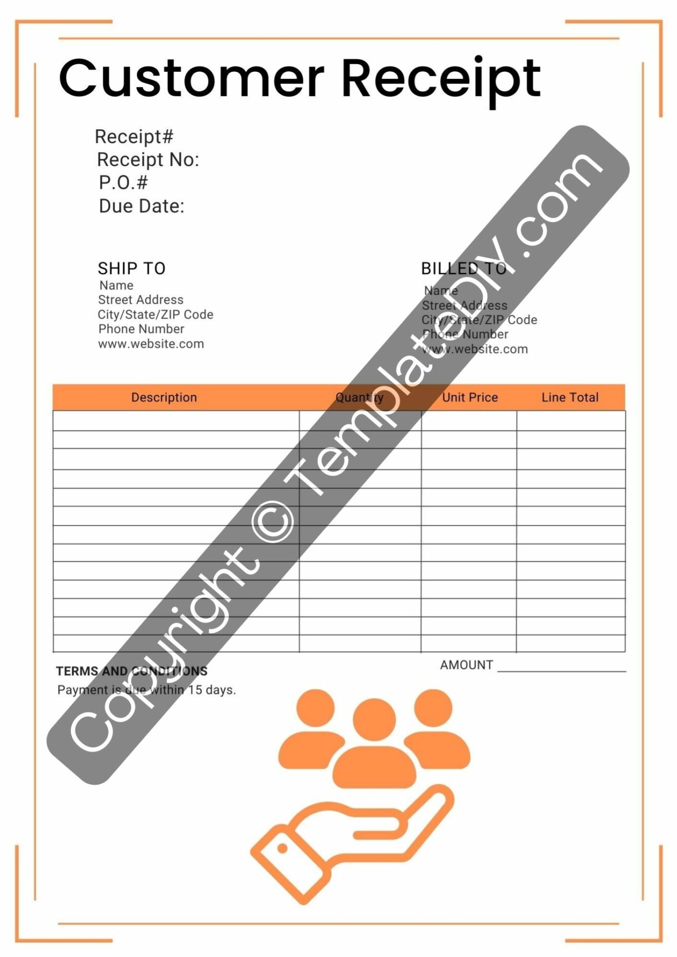 Customer Receipt Template Blank Printable PDF, Excel, Word