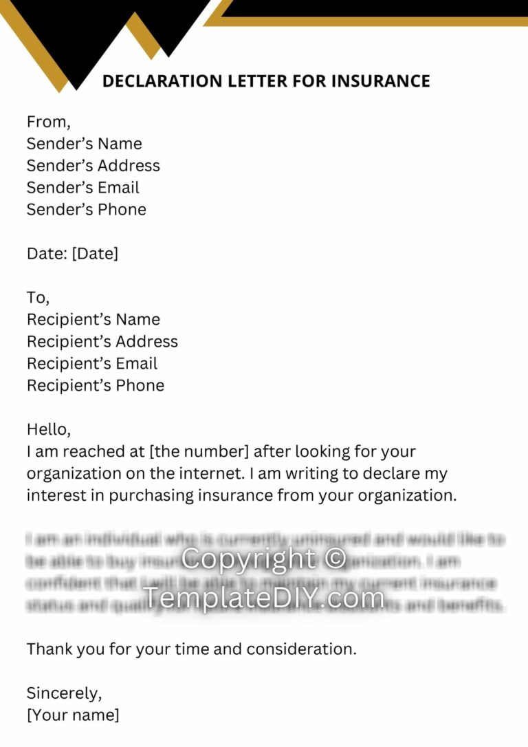 Declaration Letter for Insurance Sample and Examples [Word]