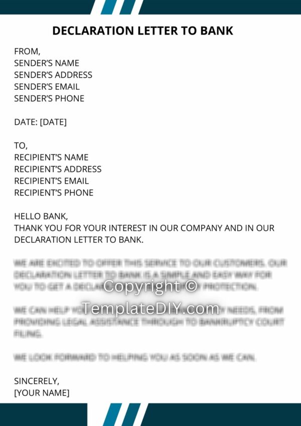 Declaration Letter to Bank Template | PDF & Word Download