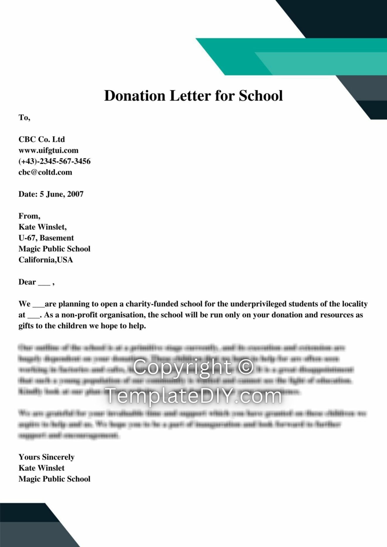 Printable School Donation Letter Examples | Instant Download