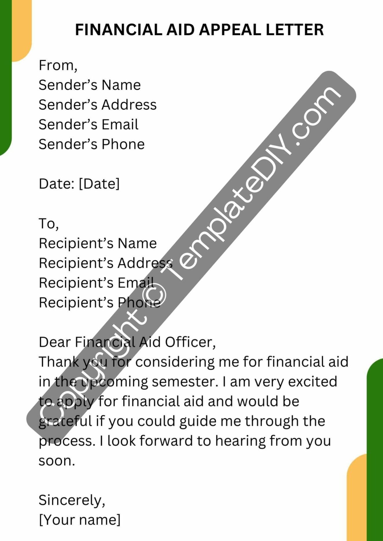 Financial Aid Appeal Letter Sample with Examples [Word]
