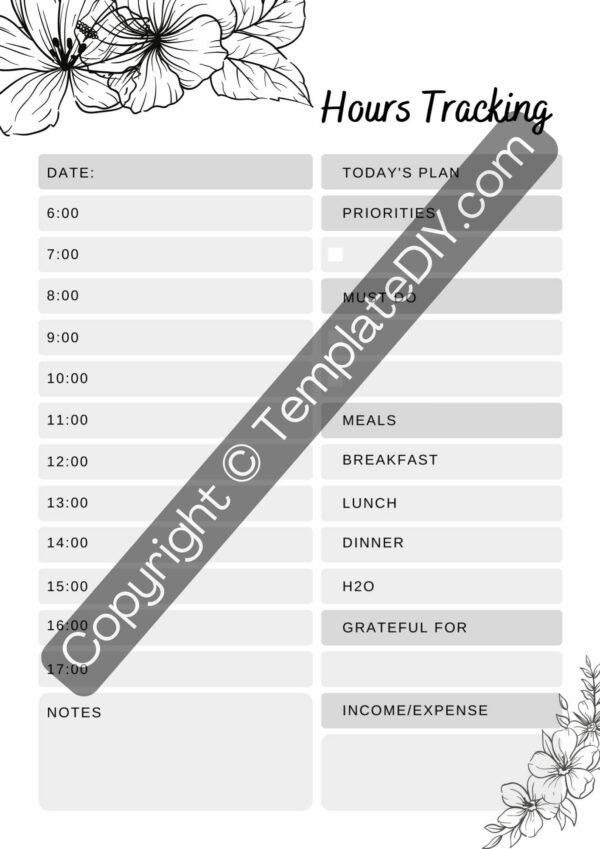 Hours Tracking Template Printable PDF, Word, Excel