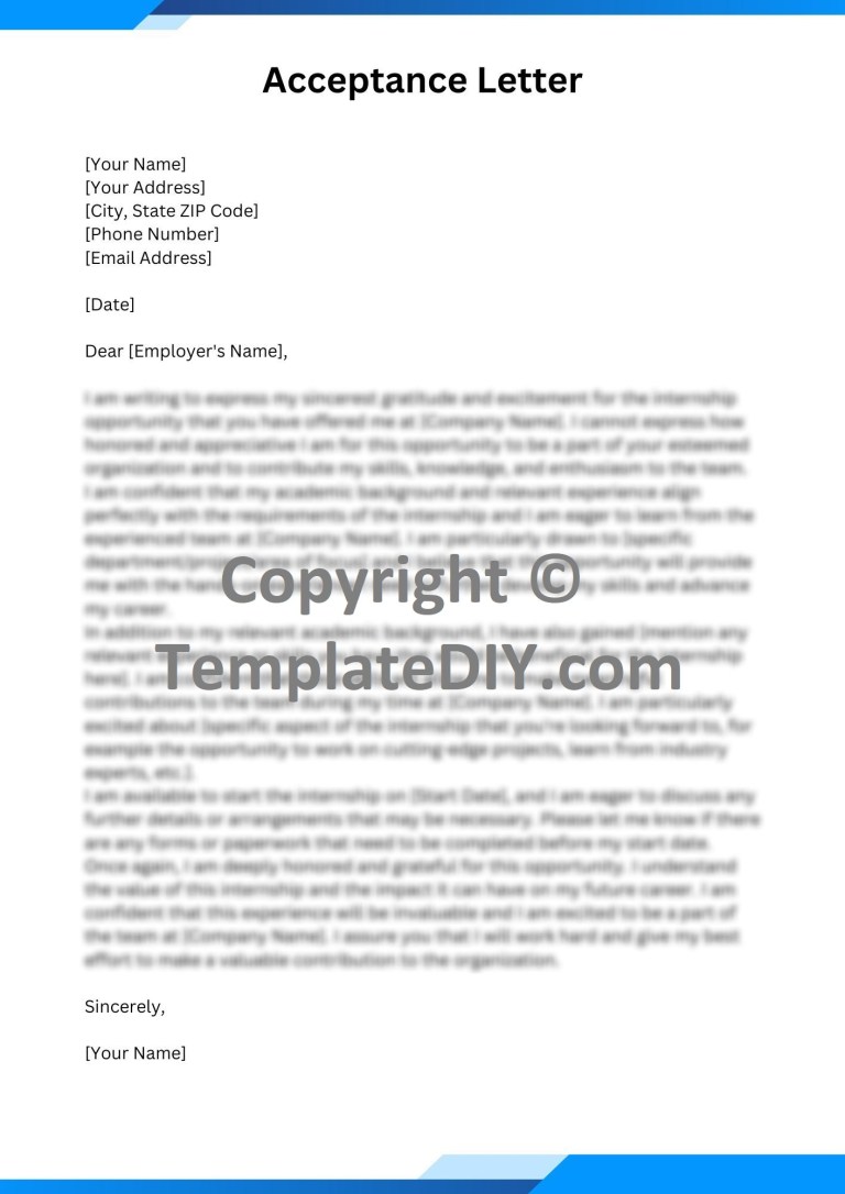 Internship Acceptance Letter Template | Word & PDF