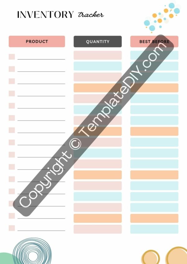 Inventory Tracking Template Printable in PDF, Word, Excel