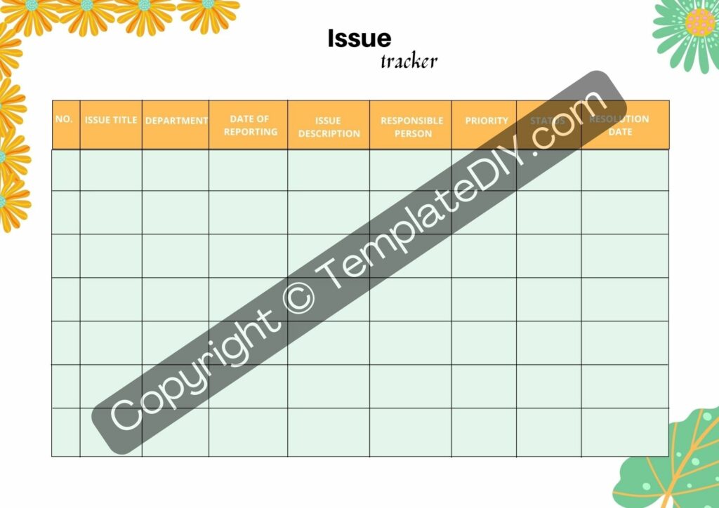 Issue Tracker Template Printable in PDF, Word, Excel