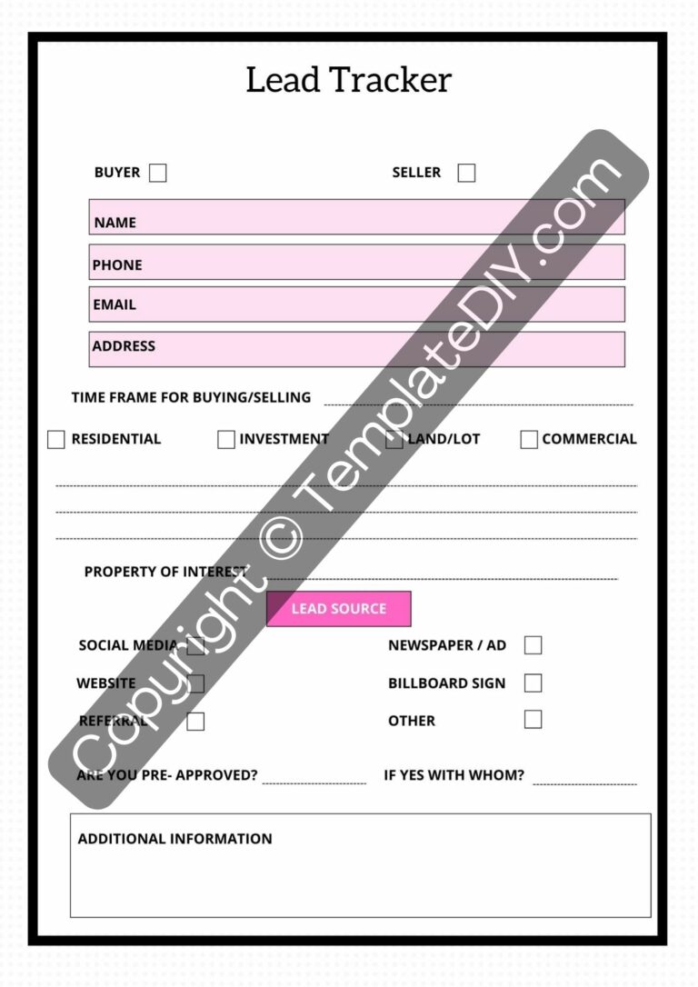 Lead Tracker Template Printable in PDF, Word, Excel