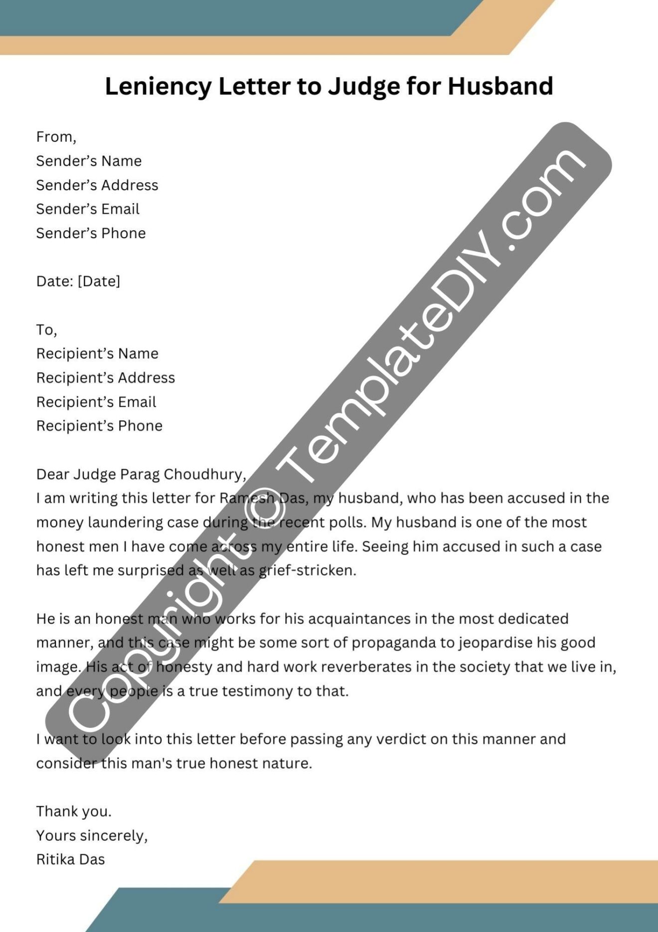 Printable Leniency Letter for Husband’s Sentencing | PDF & Word