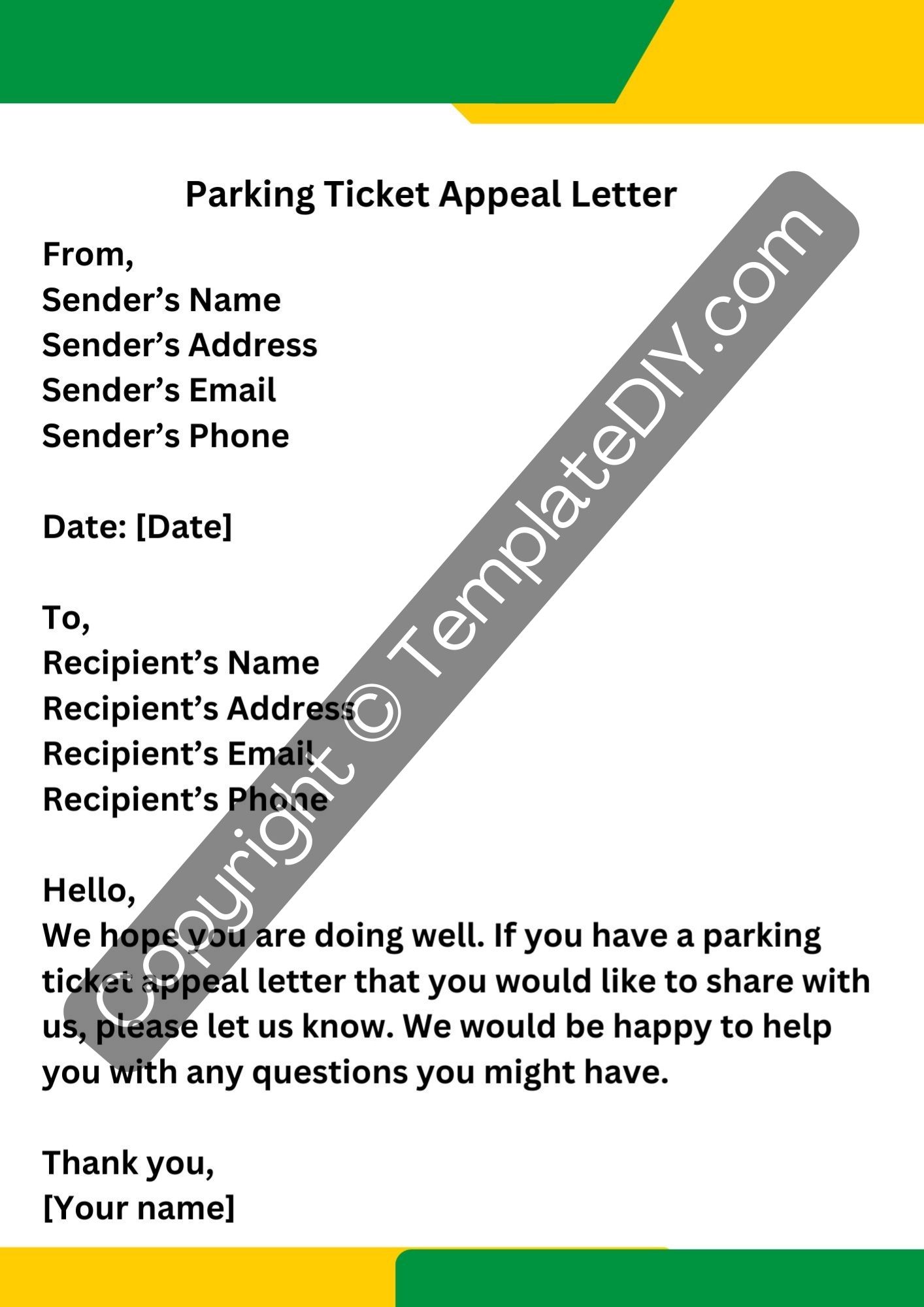 Parking Ticket Appeal Letter Sample Template in Pdf & Word