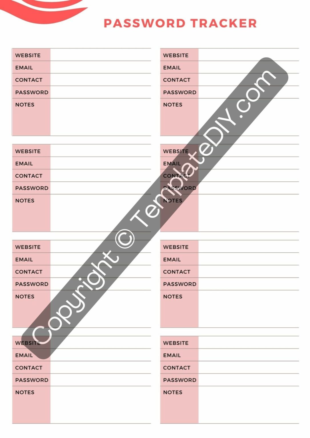Password Tracker Template Printable in PDF, Word, Excel