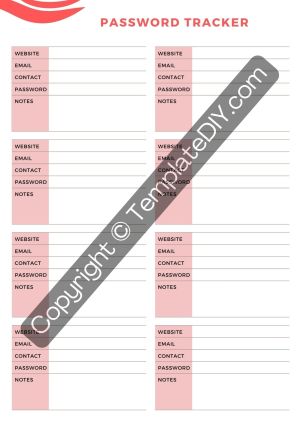 Password Tracker Template Printable in PDF, Word, Excel