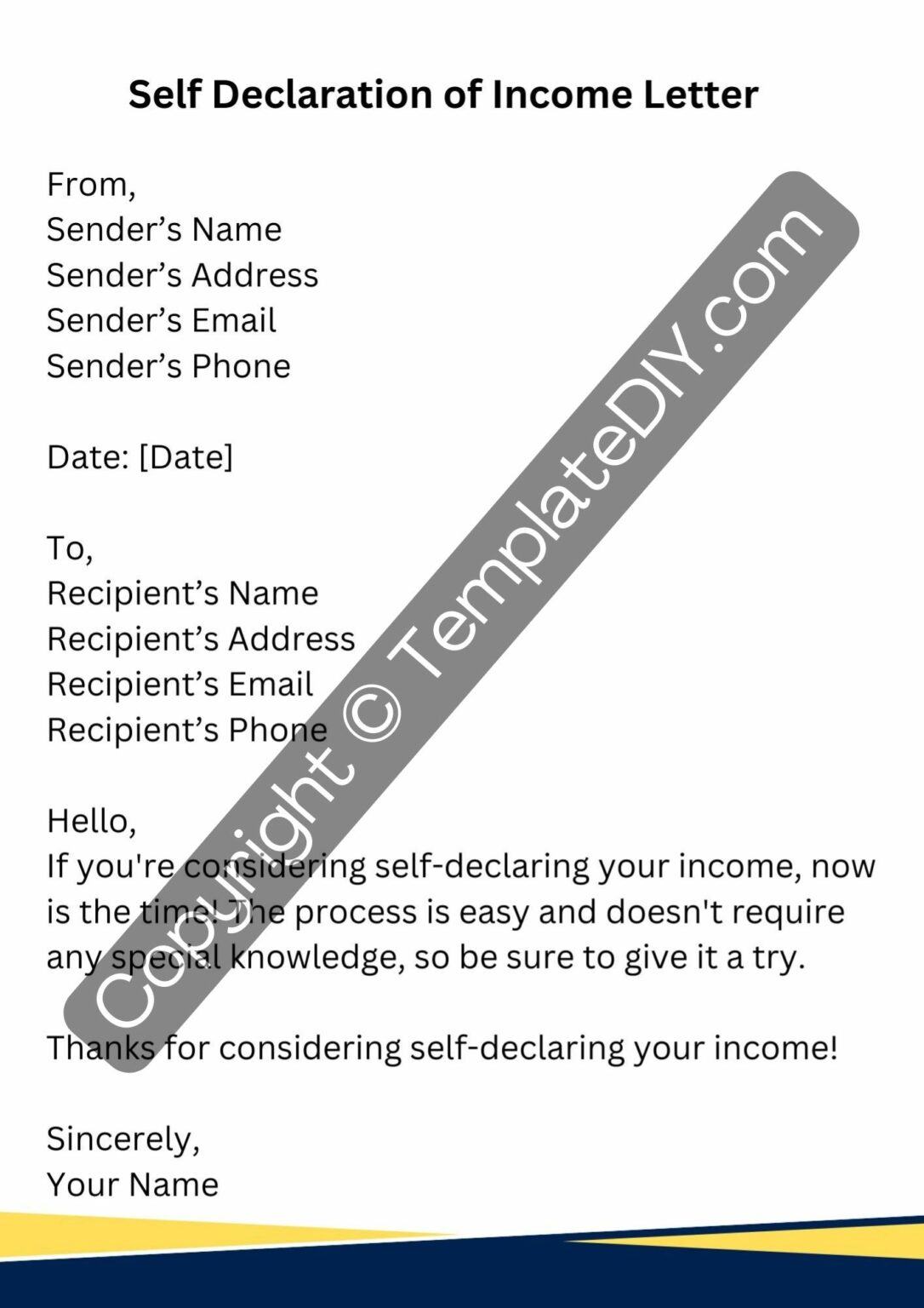 Self Declaration of Income Letter Sample Template Pdf, Word