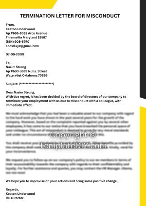 Termination Letter for Misconduct Template (Pack of 10)