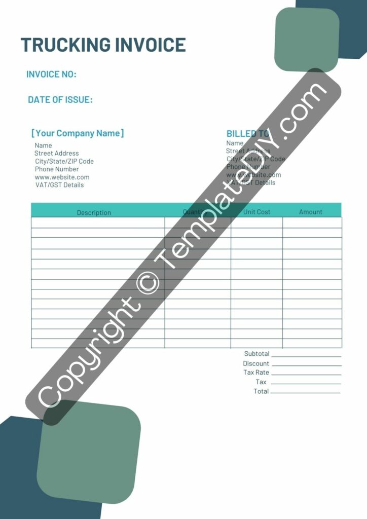 Trucking Invoice Printable Template in PDF, Word, Excel