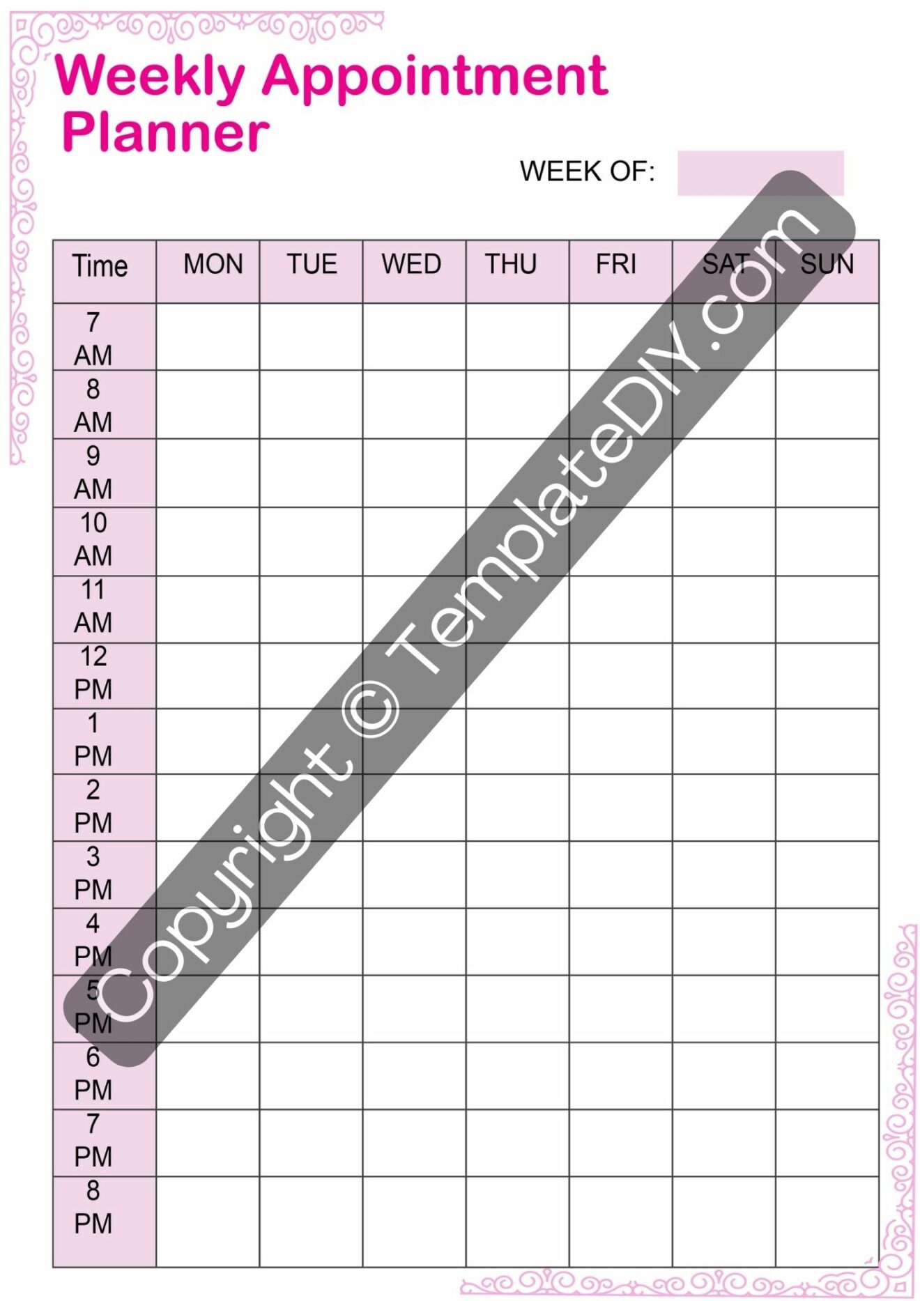 Weekly Appointment Planner Template PDF, Word, Excel