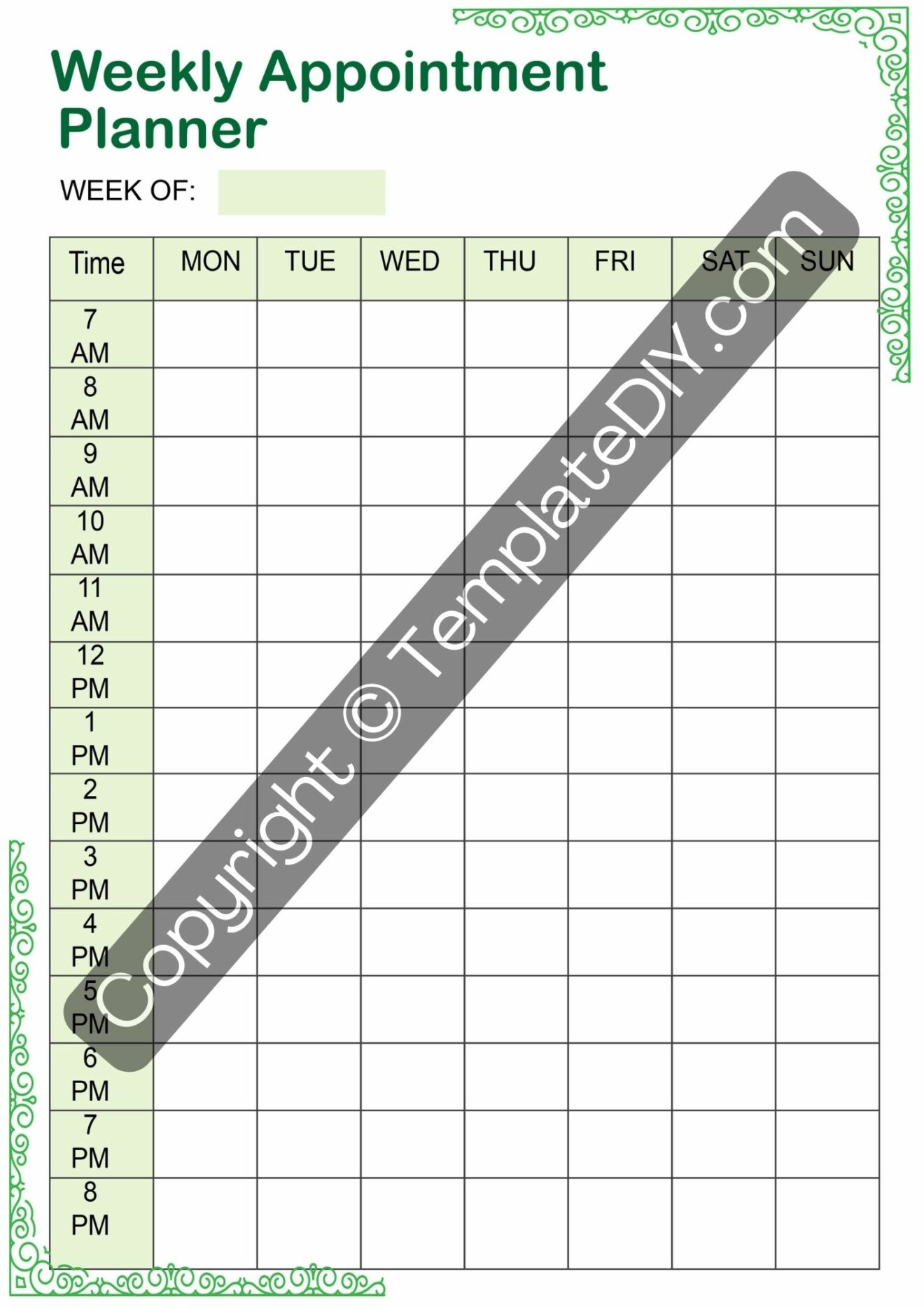 Weekly Appointment Planner Template PDF, Word, Excel